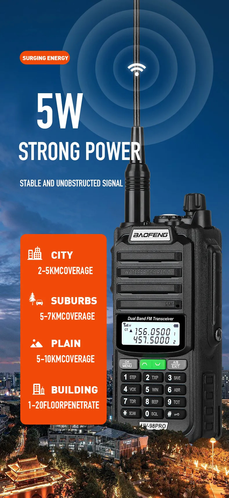 Baofeng UV-98 Pro IP68 Waterproof SOS Dual Band Walkie Talkie FM Radio - Baofeng